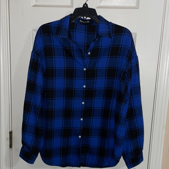 SHEIN | Tops | Royal Blue And Black Plaid Flannel Buttonup Shirt ...